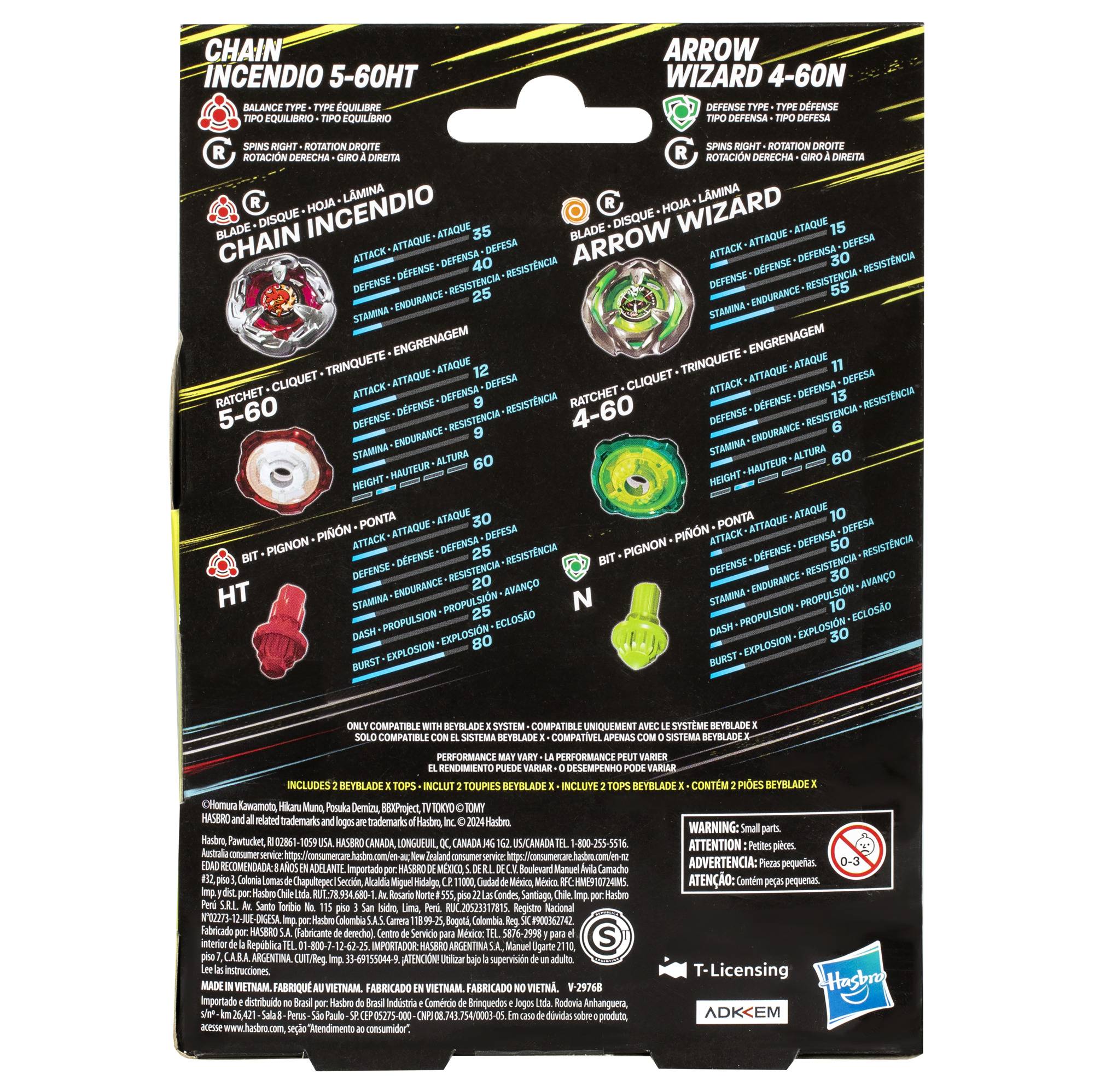 Beyblade X: Chain Incendio (5-60HT) & Arrow Wizard (4-60N) Dual Pack [Takara Tomy] - Nin-Nin ...